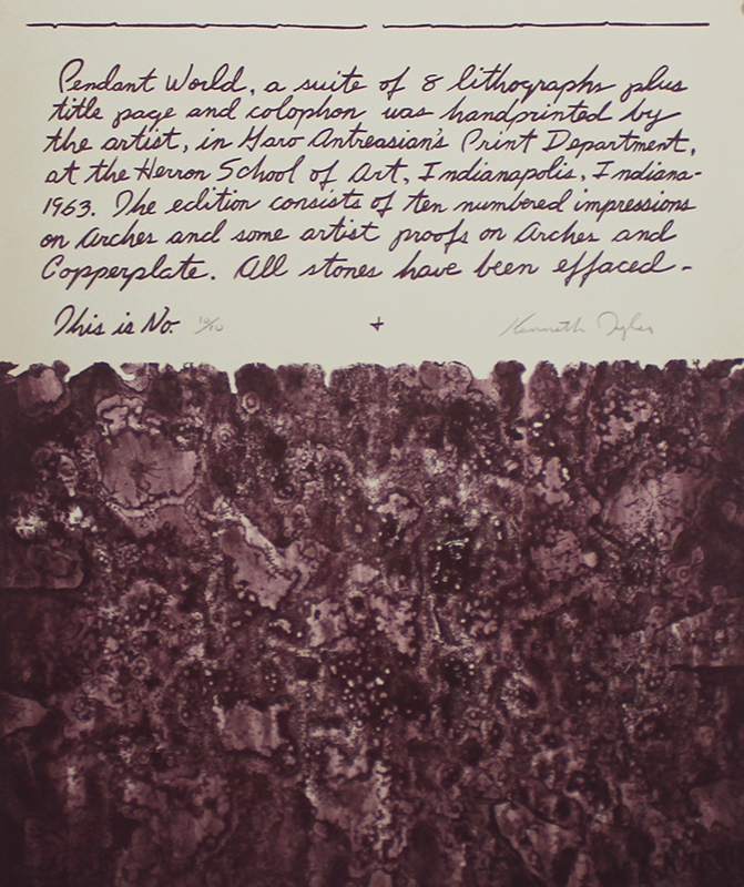 Pendant World X: colophon (From a portfolio of eight lithographs) by ...