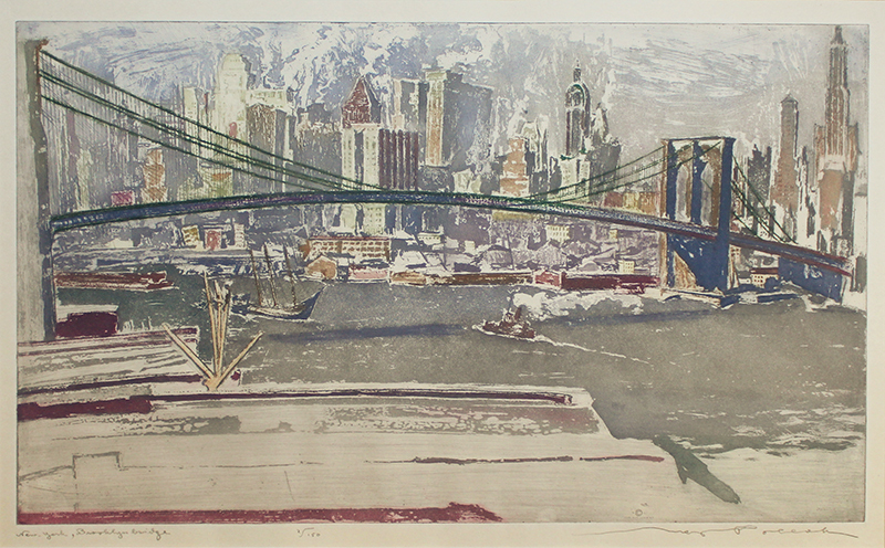 New York, Brooklyn Bridge by Max Pollak | Annex Galleries Fine Prints